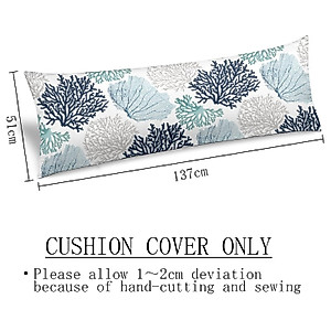 Beach Theme Body Pillow Cover,Nautical Blue Coral Ocean Marine Coastal,Long Pillow Case Protector with Zipper Decorative Soft Rectangle Bed Pillowcases for Bedroom,Couch,Home Gifts 20"x54",Teal Blue