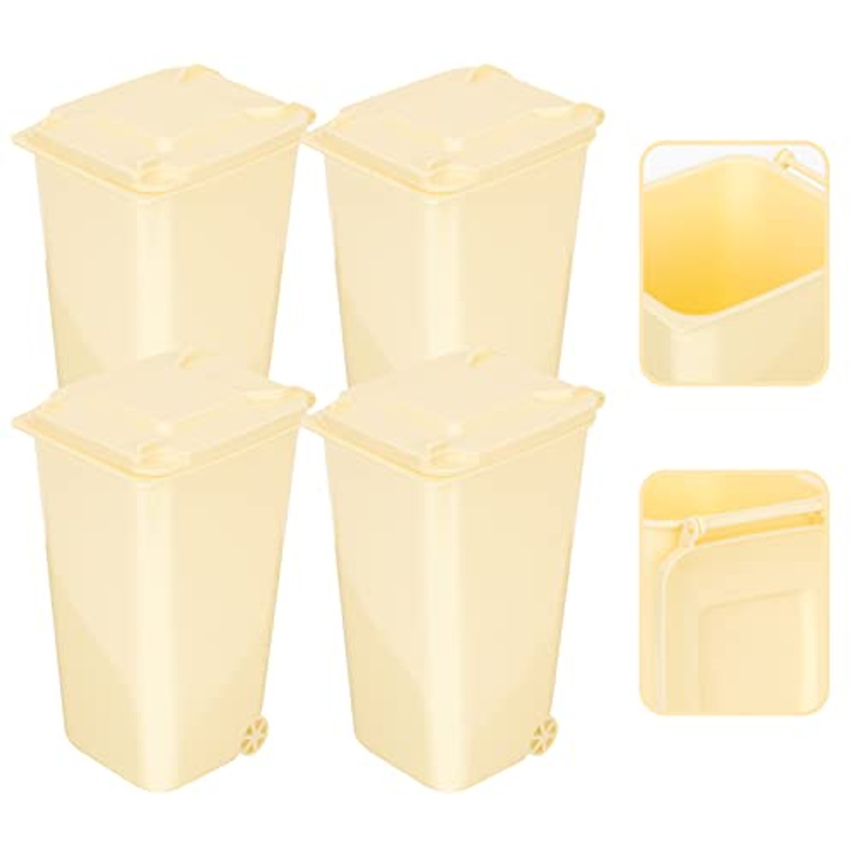 Zerodeko Trash Cans 4pcs Mini Trash Can Desktop Waste Garbage Bin with Lid Wastebasket Countertop Wastebasket Trash Can for Home Office Vanity Tabletop Bedroom Bathroom Yellow Small Trashcan