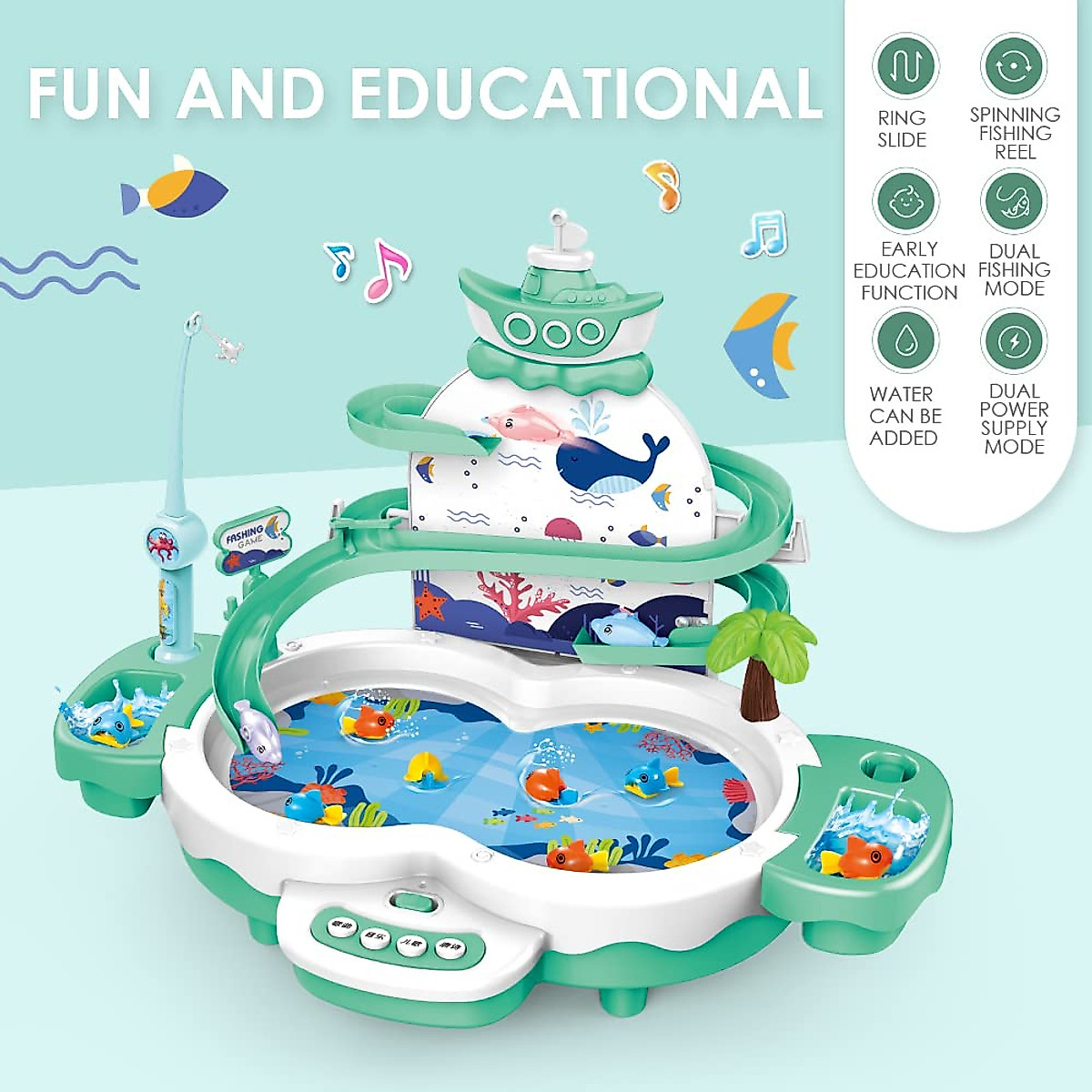 Eapura Fish Game| 3in1 Fishing Game Toys for Kids,34 PCS Fish Games Toys for Kids,Story-Toddler Preschool Learning Toys STEM Toys