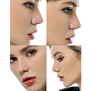 Tornito 10Pcs Nose Ring Hoop Paved Flower Leaf Feather CZ Cartilage Earrings Nose Piercing Jewelry for Women Men Gold Tone 20G
