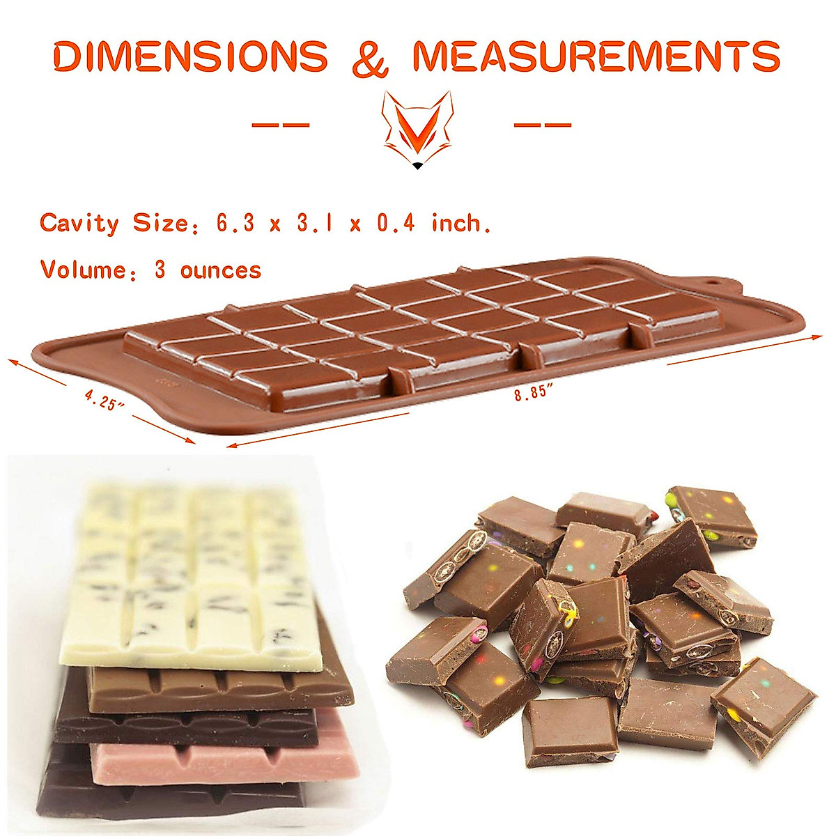 V-fox Silicone Break-Apart Chocolate, Protein and Energy Bar Molds (Set of 2)