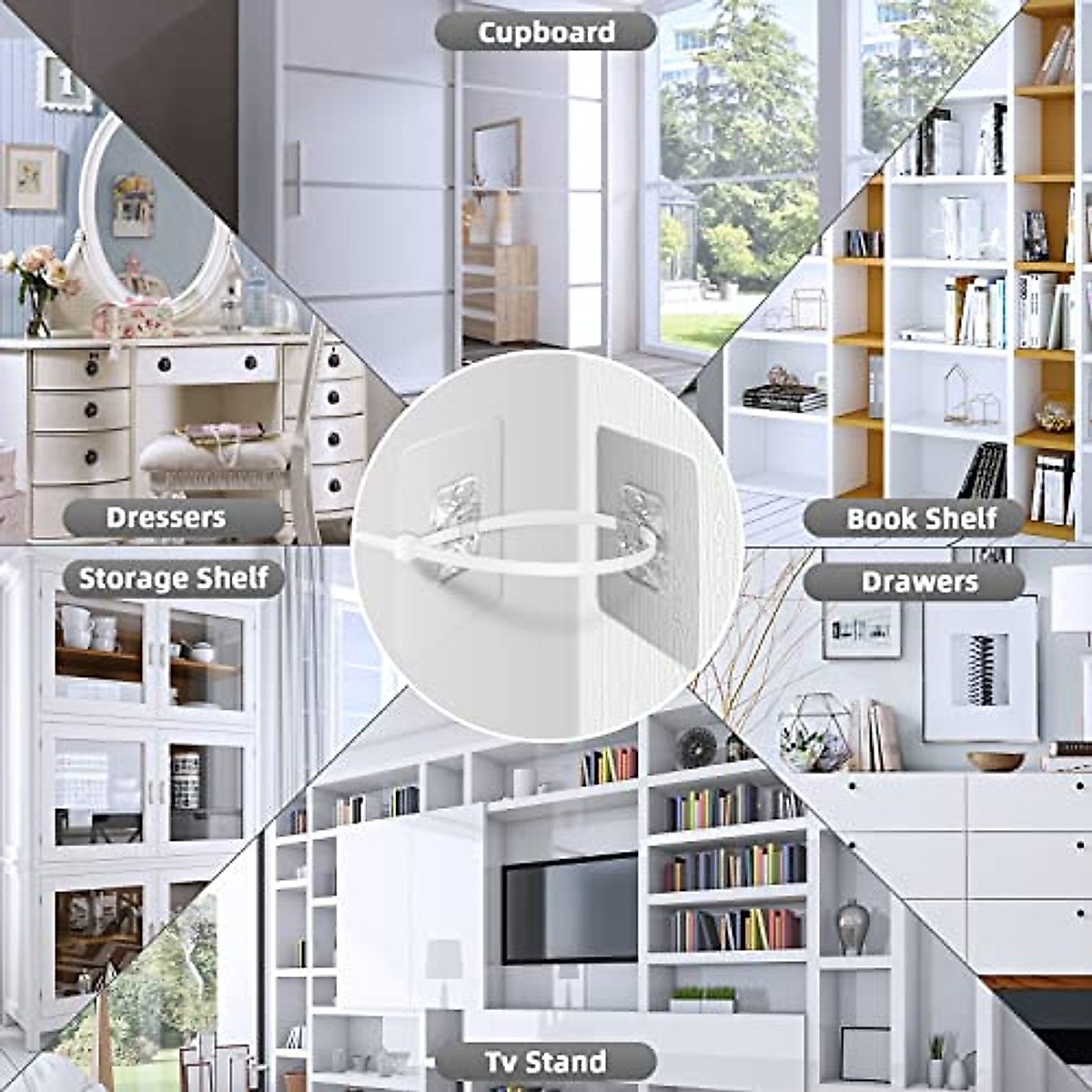 20 Pack Anti Tip Furniture Anchors No Drill, Baby Proofing Furniture Wall Anchor Straps, Adhesive Cabinet Safety Wall Anchors, Furniture Safety Straps for Bookcase Cabinet Drawer Dresser Shoe Shelf