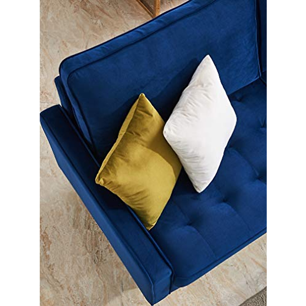 Danxee Velvet Fabric Sofa Couch 71" Wide Mid Century Modern Tufted Fabric Sofa Living Room Sofa 700lb Heavy Duty with 2 Pillows (Blue)