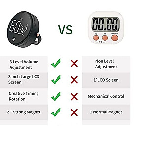Timers, Timer for Kids, Digital Kitchen Timer Magnetic with Large LED Display, Volume Adjustable Countdown Countup Timer for Cooking, Teaching, Classroom Study, Fitness and Oven Black