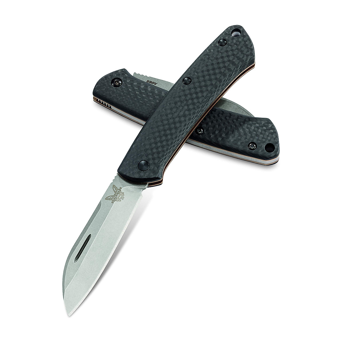 Benchmade - Proper 319-2 Knife, Sheepsfoot Blade, Plain Edge, Satin Finish, Carbon Fiber Handle, Made in the USA