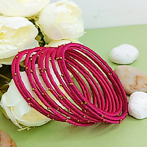 Efulgenz Indian Bangles for Women Indian Silk Thread Bangles Fashion Jewelry Indian Bollywood Gold Tone Beads Silk Thread Wedding Bridal Bracelet Bangle Set for Women (12 Pcs) Size 2.6