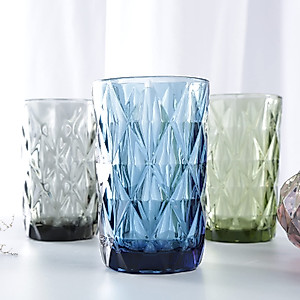Bandesun Drinking Glass set of 6 Modern Glassware Diamond Pattern Tumbler Cup（12 OZ），for Water，Cocktail，Milk，Juice and Beverage