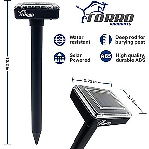 Torro Products 4 pack Mole Repellent Solar Powered for Lawn Garden Yard Outdoor Pest Control Rodent Repellent Ultrasonic Pest Repeller Gopher Repeller Vole Chaser Pest Deterrent