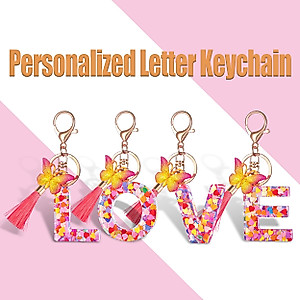 Suweibuke Colourful Cute Initial Letter Keychains for Women Girls with Tassel Butterfly, Charm for Purse Backpacks Handbags Schoolbags (Colorful Pink-A)