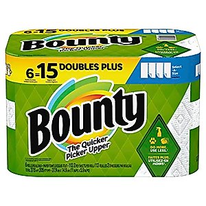 Bounty Select-A-Size Paper Towels, 6 Double Plus Rolls, White, 113 Sheets Per Roll