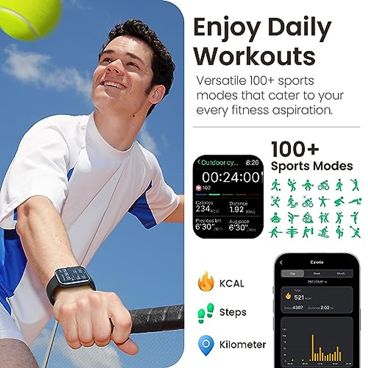 TOZO S3 Smart Watch (Answer/Make Call) Bluetooth Fitness Tracker with Heart Rate, Blood Oxygen Monitor, Sleep Monitor IP68 Waterproof 1.83-inch HD Color for Men Women Compatible with iPhone & Android
