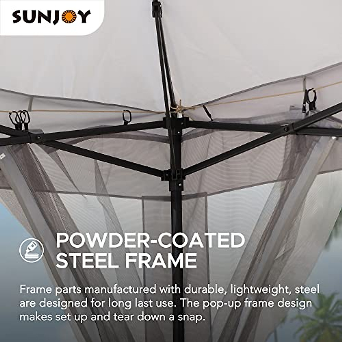 Sunjoy 11x11 ft. Pop-Up Instant Gazebo, Outdoor Portable Steel Frame 2-Tier Top Canopy/Tent with Netting and Carry Bag, Gray
