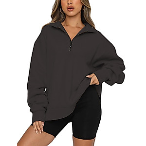 SAFRISIOR Women’s Oversized Half Zip Sweatshirt Drop Shoulder Long Sleeves Collar Quarter 1/4 Zipper Pullover Black