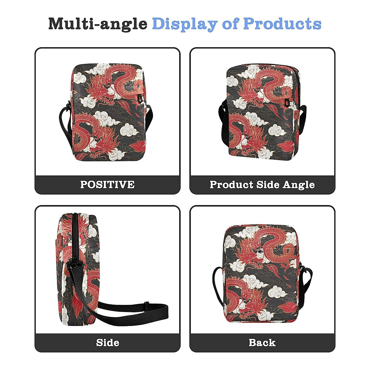 JHKKU Small Shoulder Vintage Red Dragon Messenger Bags Women and Men Mini Adjustable Crossbody Handbag, Travel Portable Purse Phone Passport