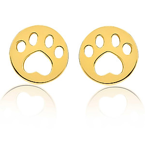 Solid 14K Yellow Gold Tiny Small Dainty Polished Paw Open Disk Dot Stud Earrings (Open Paw)