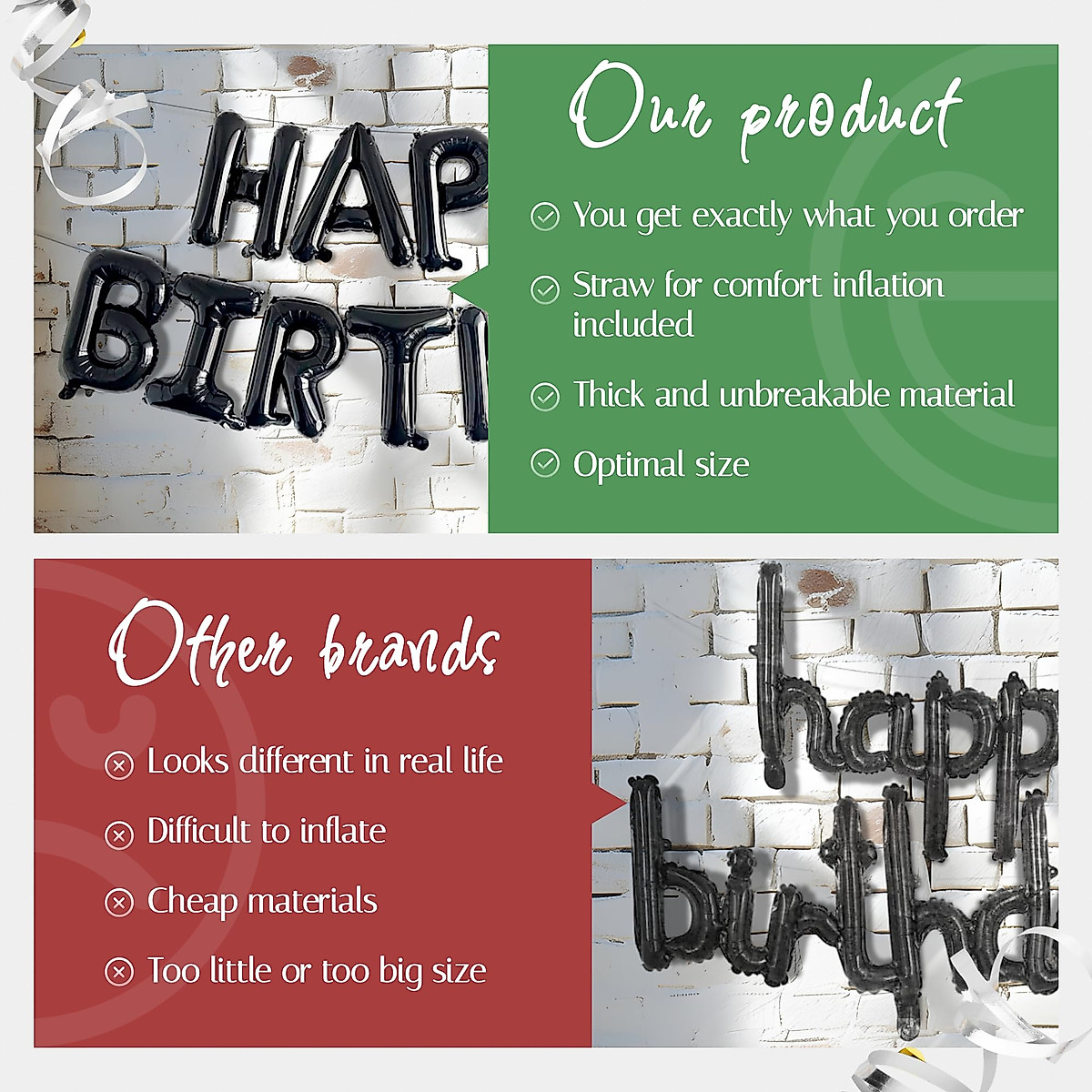 18 Inch 3D Foil Balloons Birthday Banner - Rope & Inflation Straw Included - Elegant Black Birthday Decorations - Party Decorations For Kids and Adults - Happy Birthday Balloon Sign - Thick Material