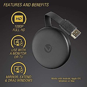 Volkano HDMI Wireless Display Adaptor Dongle 1080P HD, Receiver Supports MiraCast Airplay DLNA Transmission , Screen Drag & Drop Cast Mirroring Laptop Phone to Smart Phone TV Monitor - AllCast Series