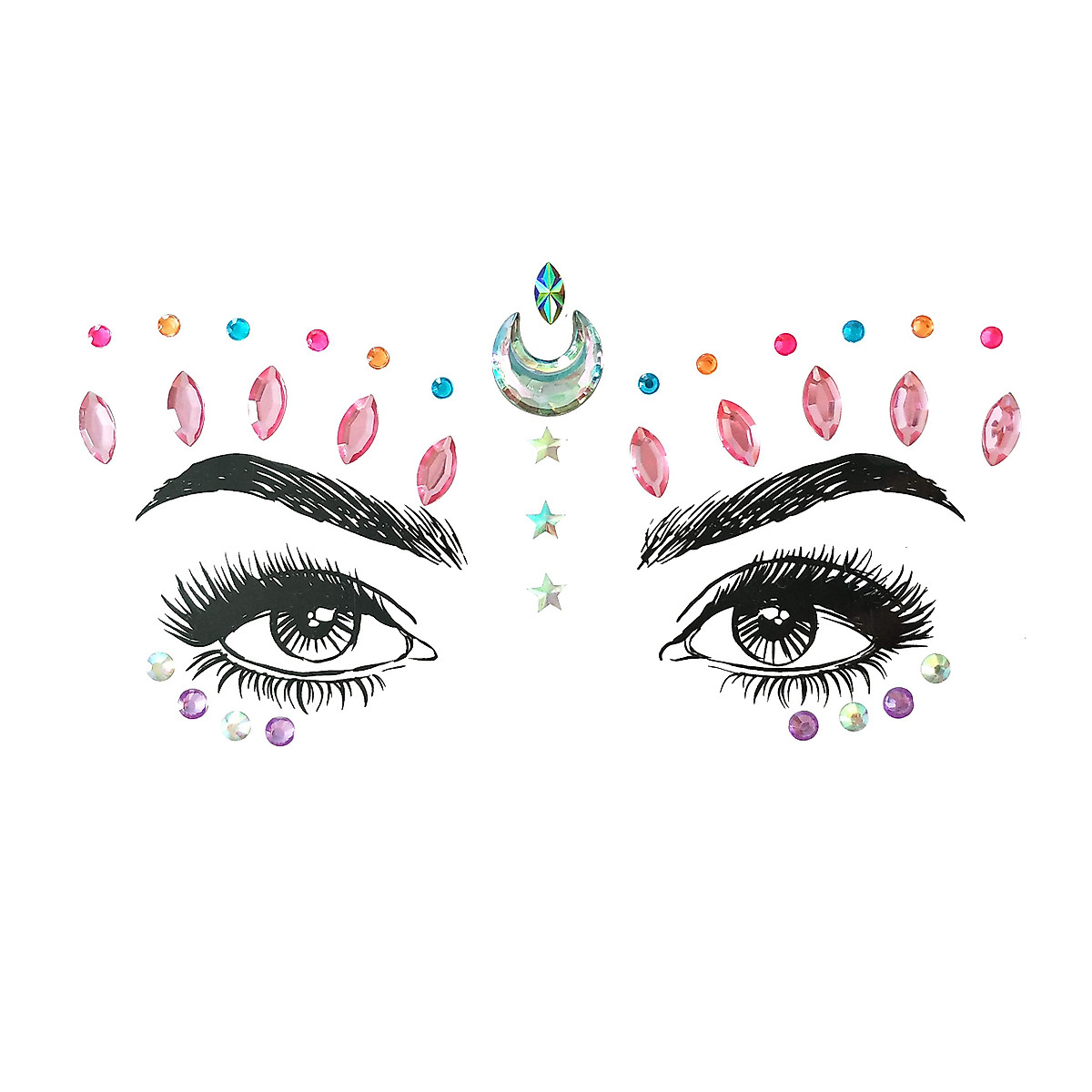 SHINEYES 6 Pcs Music Festival Face Jewels, Rhinestone Rave Face Gems Glitter,Crystal Birthday Party Festival Face Sticker, Eyes Face Body Temporary Tattoos for Festival Party