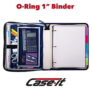 Case-it Transulcent Slim Go Tab Zipper Binder, 1" O-Ring with 5-Color tabs, Expanding File Folder, PS-425-Slim, Blue