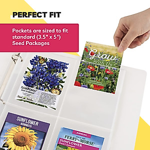 Seed Storage Organizer - Seed Organizer (3.5 x 5" Pockets - 50 Sheets - 8.5 x 11") - Garden Seed Organizer - Seed Packet Organizer - 4 Pocket Sheet Protectors for 3 Ring Binder
