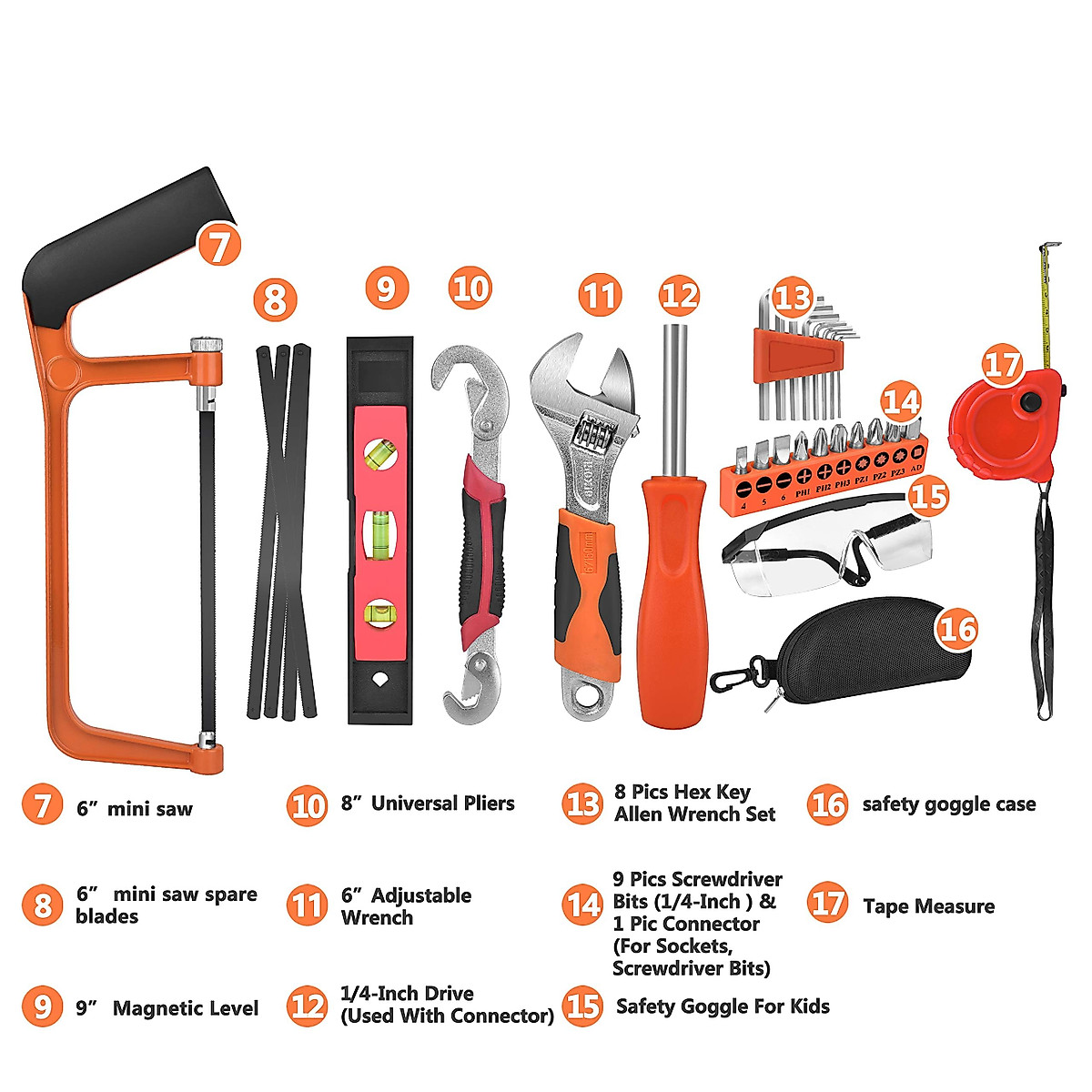 45 Pieces Kids Real Tool Set Construction Tool Set for Kids with Tool Belt,Hand Tools,Safety gogles,Solid Tool Box-Kids Learning Tool Kit for Home DIY and Woodworking, Great Gift Tool kit