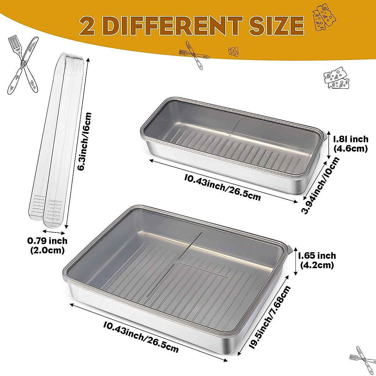 Maxcheck 6 Pcs Stainless Steel Food Containers with Lids 2 Metal Bacon Container for Refrigerator 2 Cheese Deli Meat Steamer Airtight Bacon Keeper 2 Food Clips for Freezer Buffet Kitchen