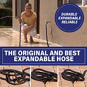 Xhose Pro Garden Hose, 100 Foot Expandable Garden Hoses, Tough & Flexible Water Hose, Lightweight, Solid Brass Fittings, Kink Free, Easy to Use & Store