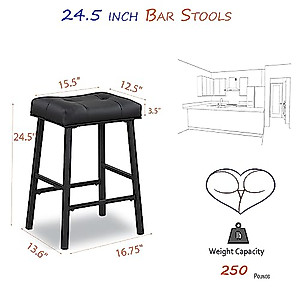 KAIRUITUCH 24 inch Bar Stools, Counter Height Kitchen Bar Stools for Home Bar, Dining, Saddle Seat Padding, Black Metal Legs, KR302PBK1