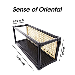 T'Furni Rattan Wall Shelf for Living Room Kitchen Wall Decor - Natural Rattan Floating Shelves - Rectangle Shelf Wall Decor - Natural Hanging Book - Wall Shelves with Storage - A1