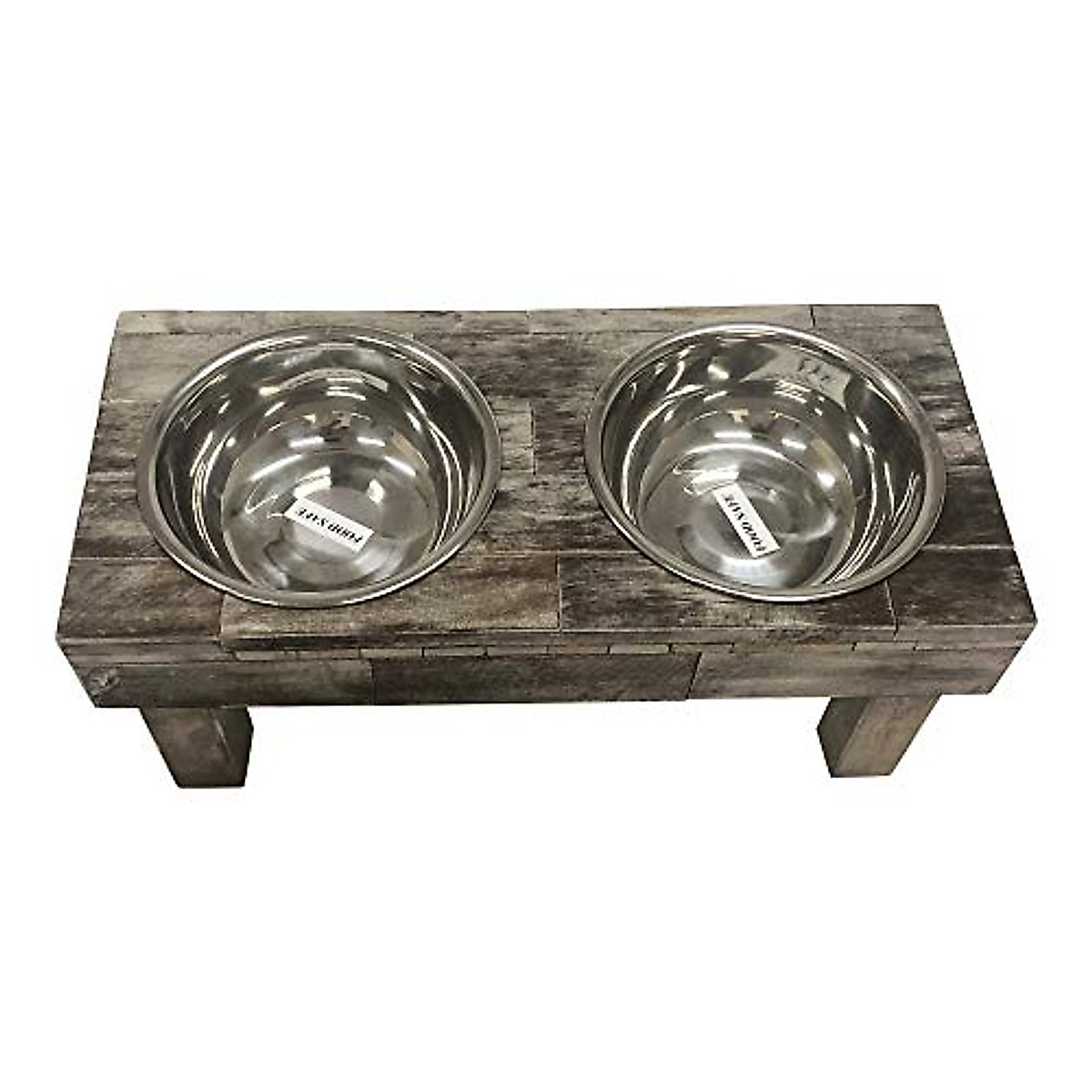 Huntley Equestrian Pet Berjen Table Elevated Double Bowl Pet Feeder, Brown Wash (Large) (02189)