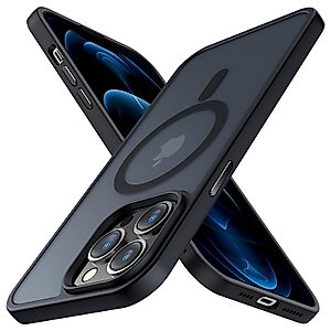 Meifigno Magic Mag Series for iPhone 14 Pro Max Case, [Military Grade Protection & Compatible with MagSafe], Translucent Matte Back with Aluminum Alloy Keys, for iPhone 14 Pro Max 6.7", Black