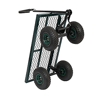 Outvita Metal Deck Garden Cart with 10” Air Tires, Heavy Duty Wagon Cart for Farm, Yard and Cargo (Green)