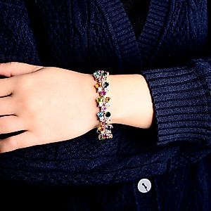 RIZILIA Tennis Bracelet & Round Cut CZ [Multi-color Cubic Zirconia] in White Gold Plated, 7"