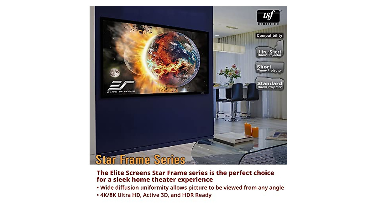 Elite Screens 120-Inch Fixed Frame Projector Screen for Home Theater