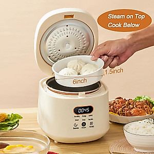 NUNET Electric Rice Cooker, Portable 6-1 Multi-Functional Smart Food Steamer Time Control 400W Mini Cooker 2QT 3 Cups Uncooked/5 Cups Cooked for Soup Grain Oatmeal w. Non-Stick Inner Pot