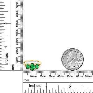 Gem Stone King 10K Yellow Gold Green Simulated Emerald and Diamond Accent 3-Stone Engagement Ring | 1.59 Cttw | 3 Stone Wedding Anniversary Gold Promise Ring For Women (Size 8)