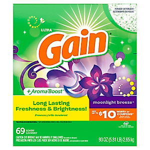 Gain Powder Laundry Detergent for Regular and HE Washers, Moonlight Breeze Scent, 93 ounces (Packaging May Vary)