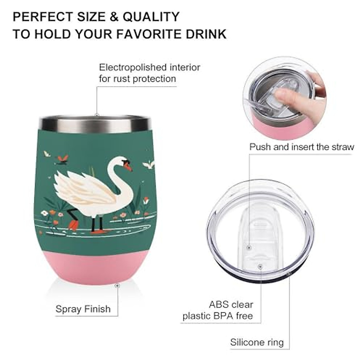 OPTKSNCU 304 Stainless Steel Insulated Cup with Lid, Ancient Flower Swan Print Durable, And Easy to Clean – Ideal for Home, Office, And Gift Giving