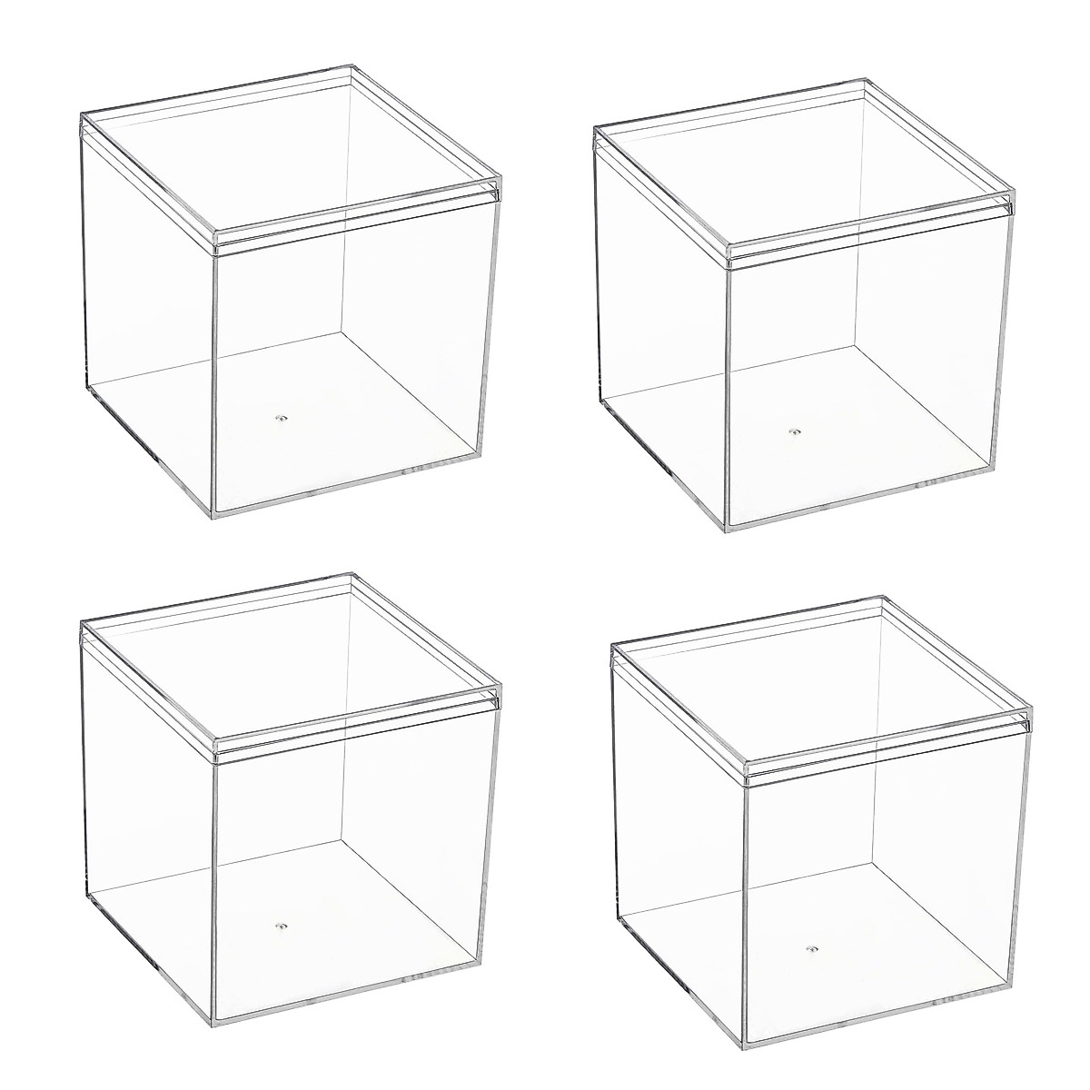 Clear Acrylic Boxes for Storage, Yeeco Acrylic Storage Cube Containers with Lids, Square Boxes in 4.7”×4.7”×4.7” Inches for Candy, Cotton Ball, Beads, Tiny Arts, Watches, Earring, Cosmetics, 4 Pack