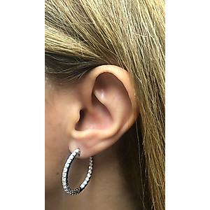 3 Carat Moissanite Inside Out Hoop Earrings for Women in 925 Sterling Silver (G-H, VS, cttw, DEW) Secure Lock by Beverly Hills Jewelers