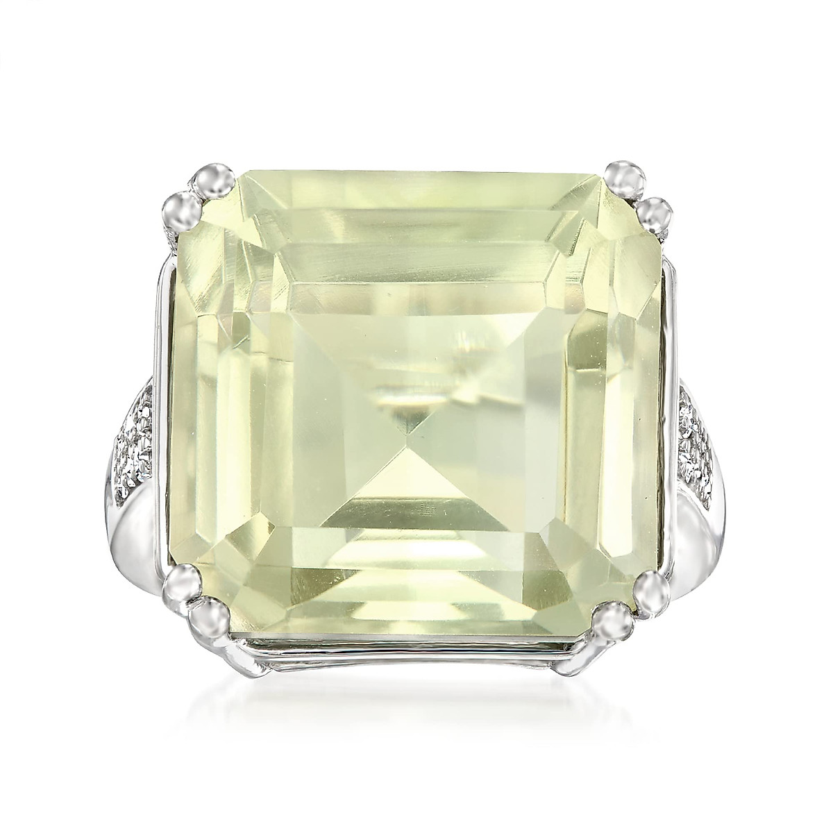 Ross-Simons 16.00 Carat Prasiolite and .19 ct. t.w. Diamond Ring in Sterling Silver. Size 7