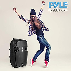 Pyle Karaoke Portable PA Speaker System - 1600W Active Powered Bluetooth Compatible Speaker, Rechargeable Battery, Easy Carry Wheels, USB MP3 RCA, FM Radio, 2 UHF Microphone, Remote - Pyle PPHP1599WU