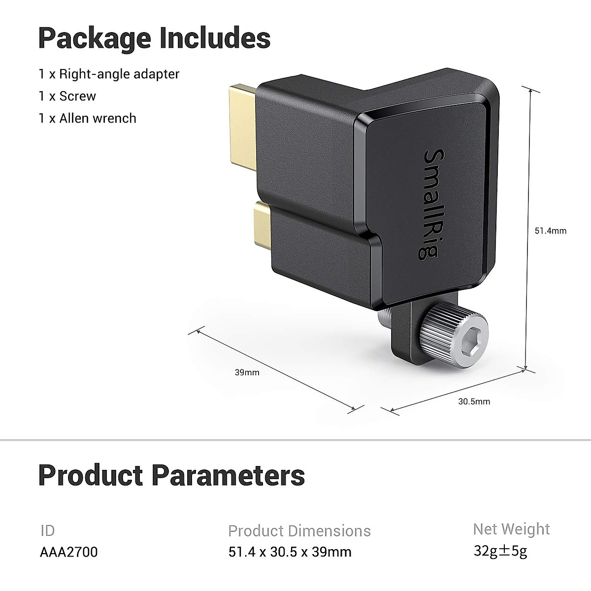SmallRig Right-Angle Adapter for USB-C, Only for Blackmagic Pocket Cinema Camera BMPCC 4K Camera Cage - AAA2700
