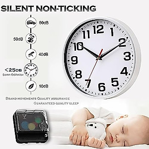 Rulart Wall Clock Battery Operated Bedroom - Modern Kitchen Small Silent Analog Round Simple Quiet Quartz Black Wall Clocks Non Ticking Bathroom Office Garage School