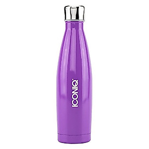 ICONIQ 17 oz Stainless Steel Vacuum Insulated Water Bottle with Pop Up Straw Cap, 17 Ounce (Gloss Purple/Gray)