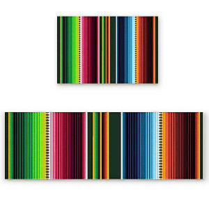 Infinidesign 2 Piece Mexican Serape Kitchen Mats Set 19.7x31.5inch+19.7x47.2inch, Anti-Fatigue Non-Slip Chef Mat Kitchen Rug Cushioned Floor Rugs, Colorful Stripes