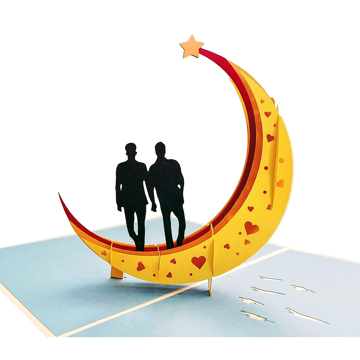 iGifts And Cards Love You To The Moon And Back Gay Couple 3D Pop Up Greeting Card - Gay Valentine's Day Card, Wedding, Marriage, Engagement, Anniversary, Pride, Lovers, Romantic