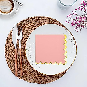200 Pack Pink Paper Napkins Gold Foil Scalloped Cocktail Napkins Pink Disposable Beverage Napkins for Pink Themed Party Supplies Birthday Baby Shower Wedding Dinnerware Tableware Decorations