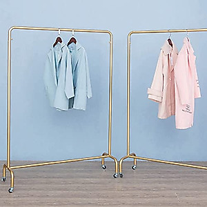NEOCHY Heavy Clothes Rails, Modern Minimalist Metal Wheeled Clothes Hangers, Industrial Pipe Drying Racks, Display Racks/Golden/120X135Cm