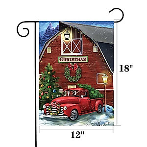 Christmas Vertical Garden Flag 12x18 Double Sided, Red Truck With House Flag For Outside, Merry Christmas Yard Flags, Durable Burlap Flag Holiday Farmhouse Patio Yard Outdoor Party Decor Gift